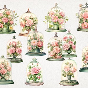 Floral Bell Jars Watercolor Clipart PNG Bundle. Vintage Flowers Clip ...
