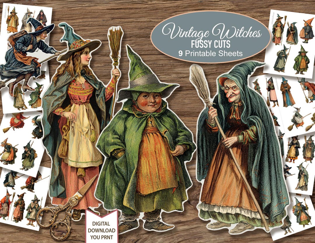 Vintage Halloween Witch Paper Dolls Paperdolls Fussy Cuts, Printable ...