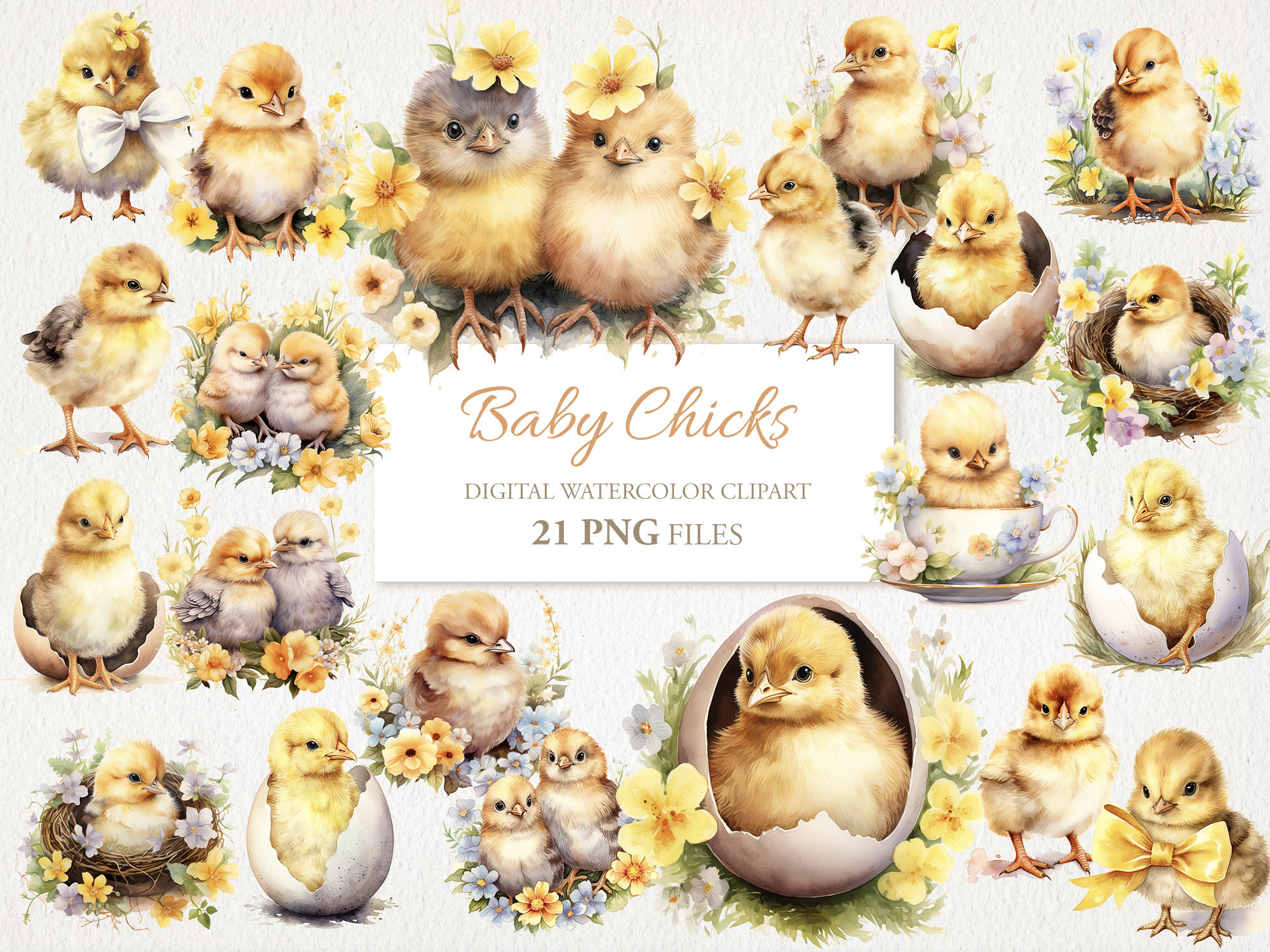 Baby Chicks Watercolor Clipart PNG Bundle. Easter Chick. AI ...