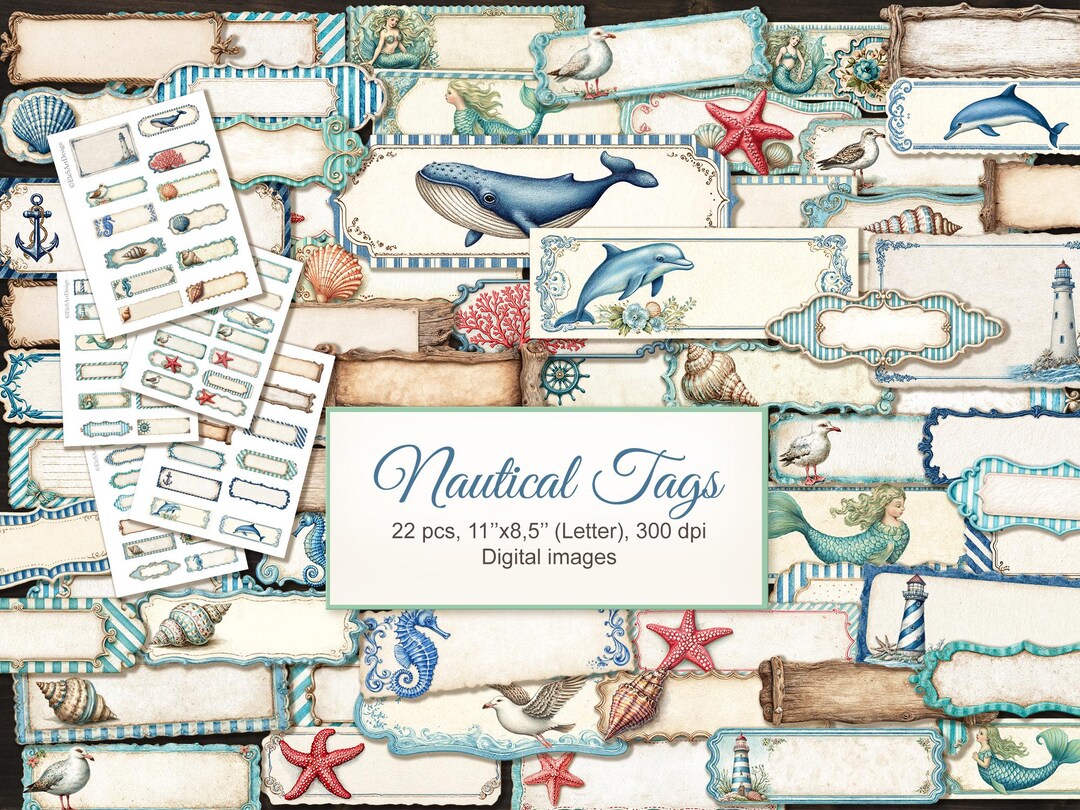 Nautical Ocean Marina Empty Labels Tags Notes. Junk Journal Ephemera ...