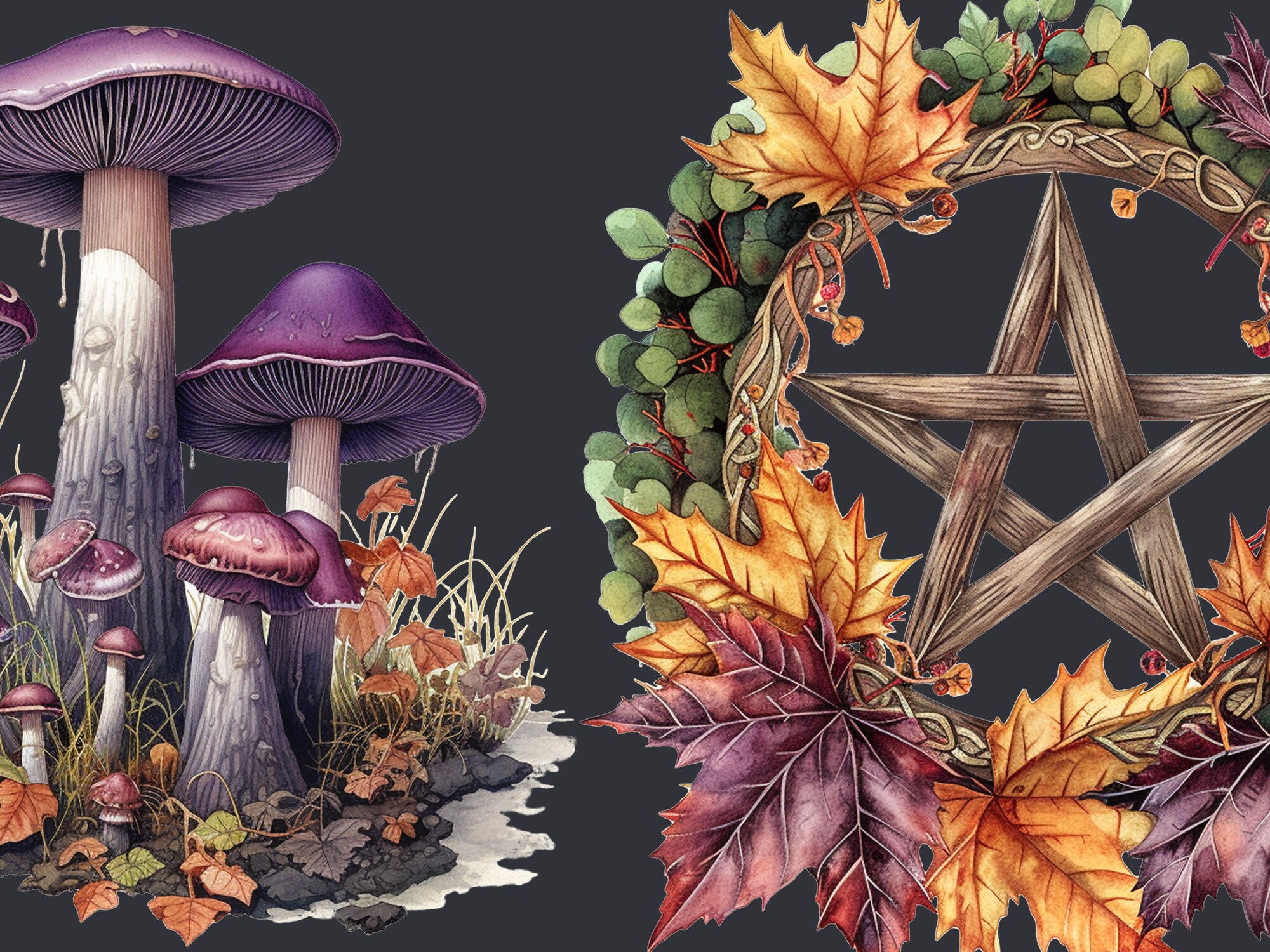 Mabon Wicca Wiccan Celtic Neopagan Watercolor Clipart. PNG Bundle. AI ...