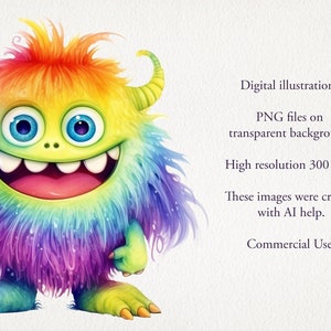 Cute Rainbow Monster Watercolor Clipart PNG Bundle. Children Nursery ...