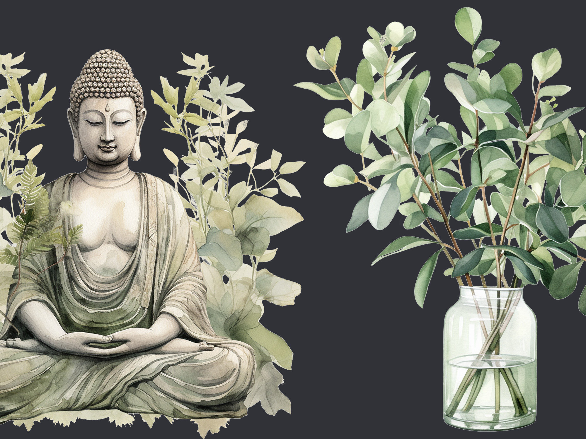 Green Relax Watercolor Clipart PNG Bundle. Yoga,meditation. AI ...