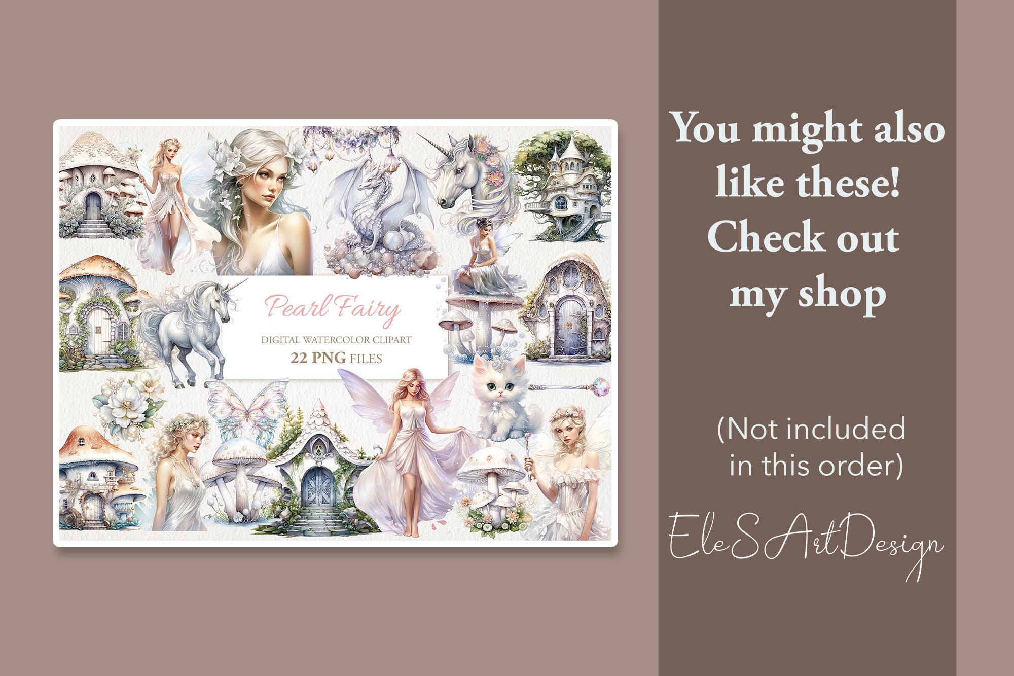 Pink Fairy Magic Garden Watercolor Clipart PNG Bundle. AI Illustration ...