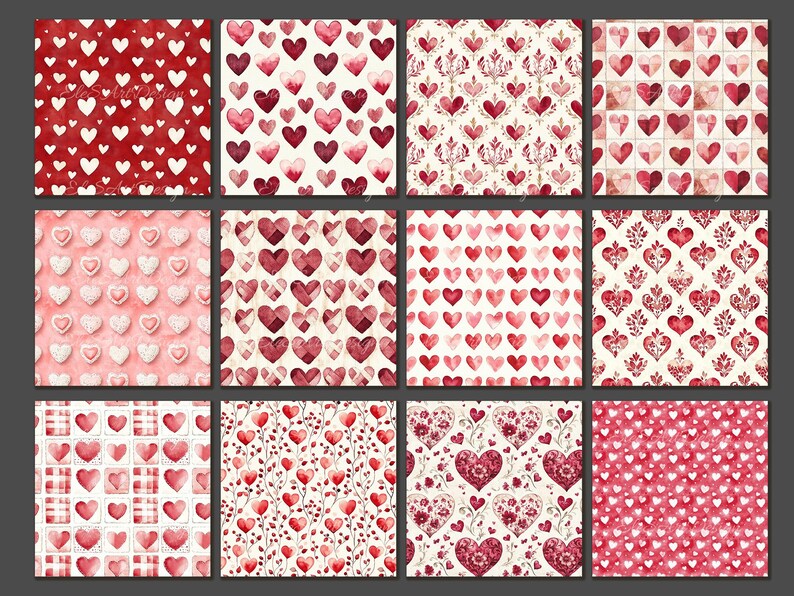 Valentine Hearts Seamless Pattern. Digital Craft Paper Bundle ...