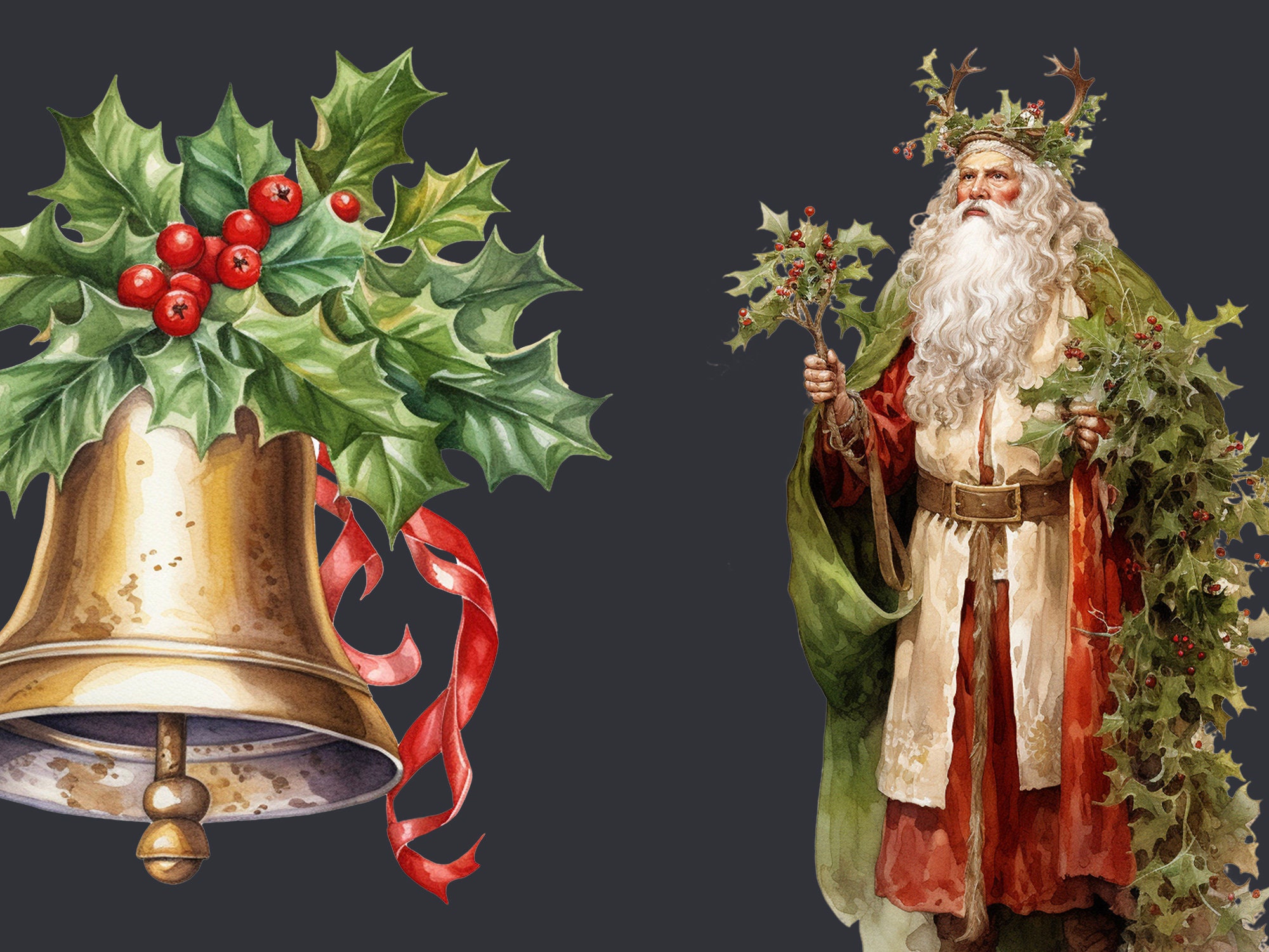 Yule Set1 Wicca Wiccan Celtic Neopagan Watercolor Clipart PNG Bundle ...