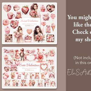 Boho Cute Valentine Watercolor Clipart PNG Bundle. Love Valentine's Day ...