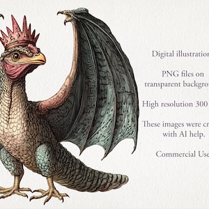 Fantasy Creatures Vintage Magic Clipart Bundle. AI Illustration ...