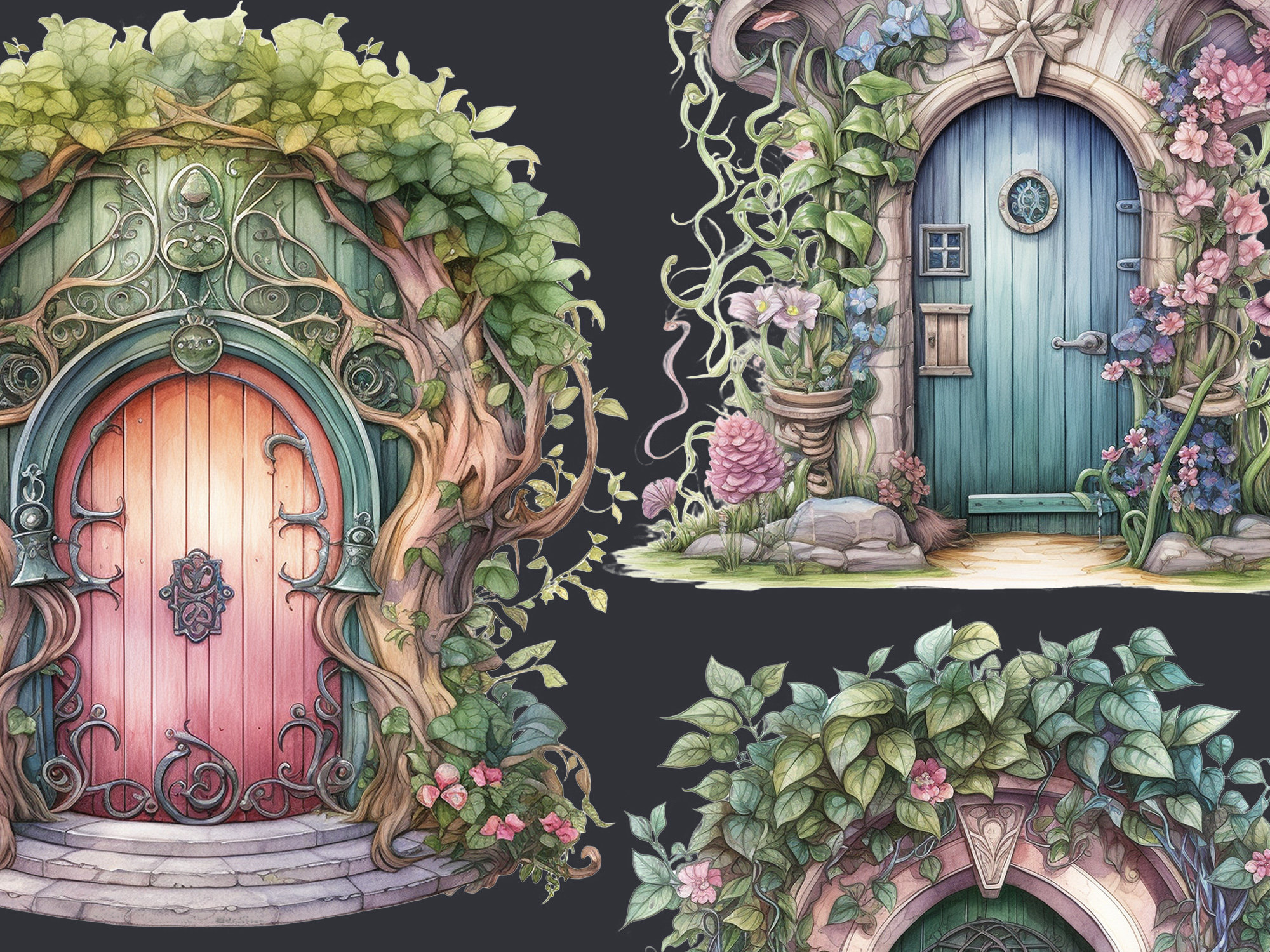 Fairy Doors Watercolor Clipart PNG Bundle. Fantasy Magic Doors ...