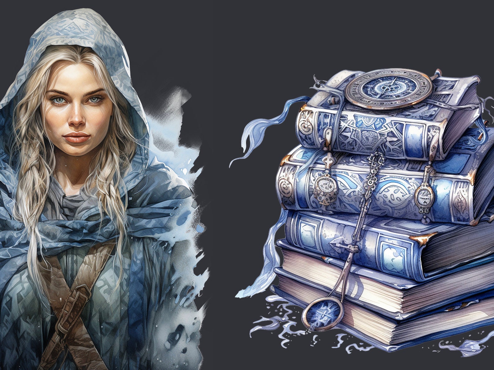 Northern Witch North Ice Witchcraft Watercolor Clipart PNG Bundle. AI ...