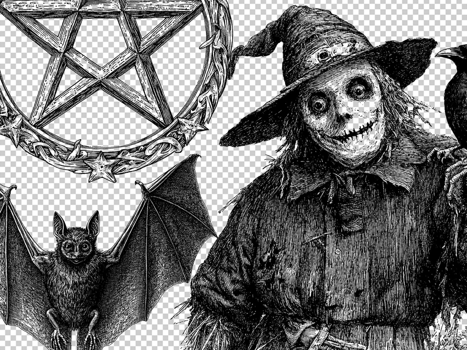 Vintage Samhain Wiccan Magic Line Art Clipart Bundle. Wicca Halloween ...