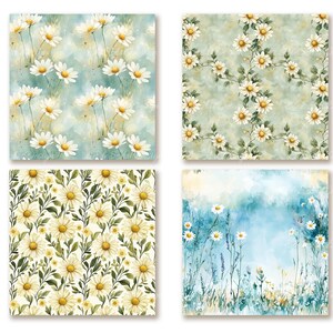 Daisy Flowers Watercolor Floral Seamless Pattern. Digital Craft Paper ...