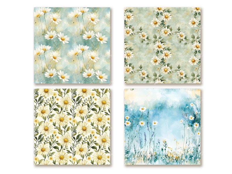 Daisy Flowers Watercolor Floral Seamless Pattern. Digital Craft Paper ...