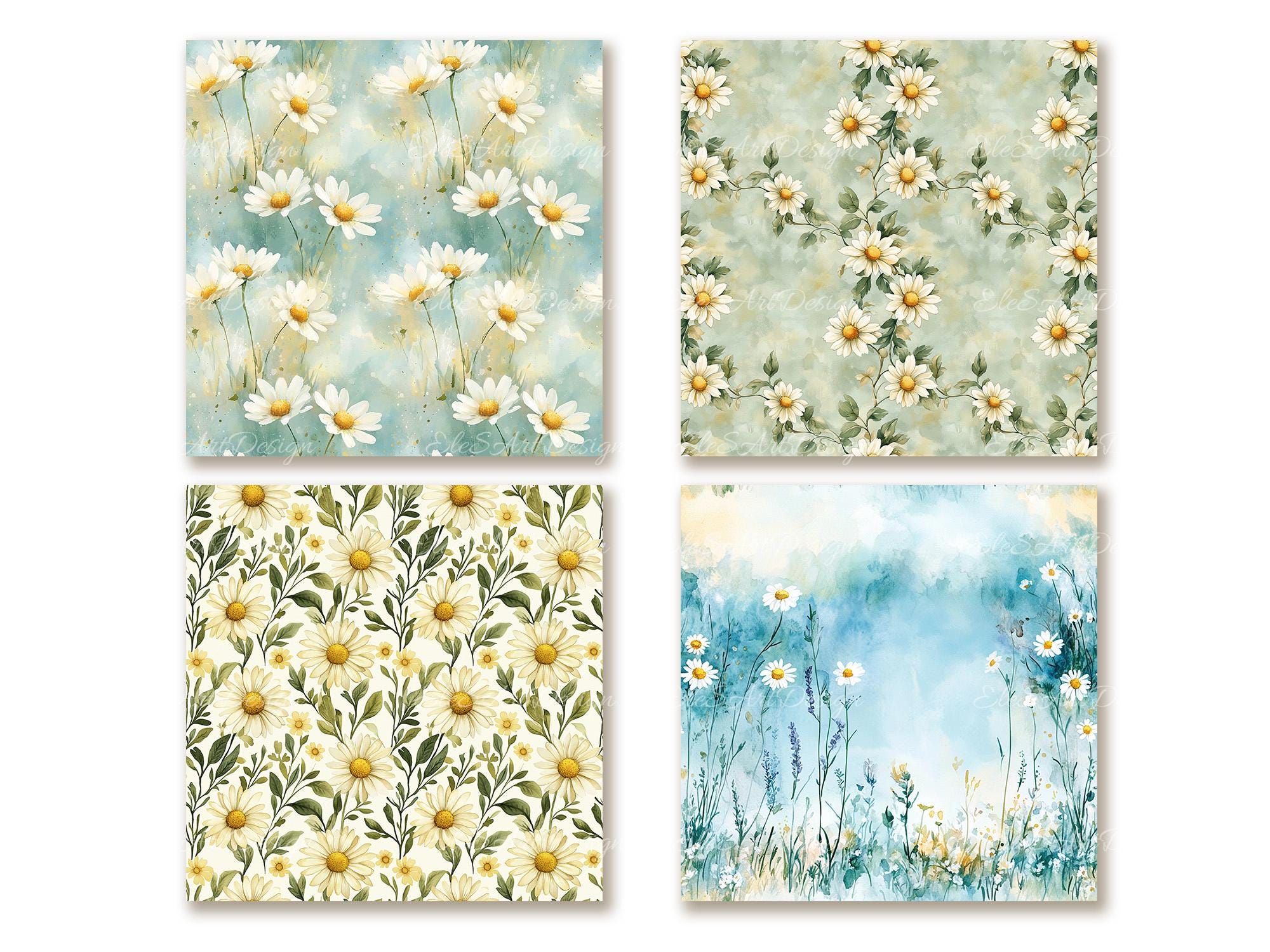 Daisy Flowers Watercolor Floral Seamless Pattern. Digital Craft Paper ...