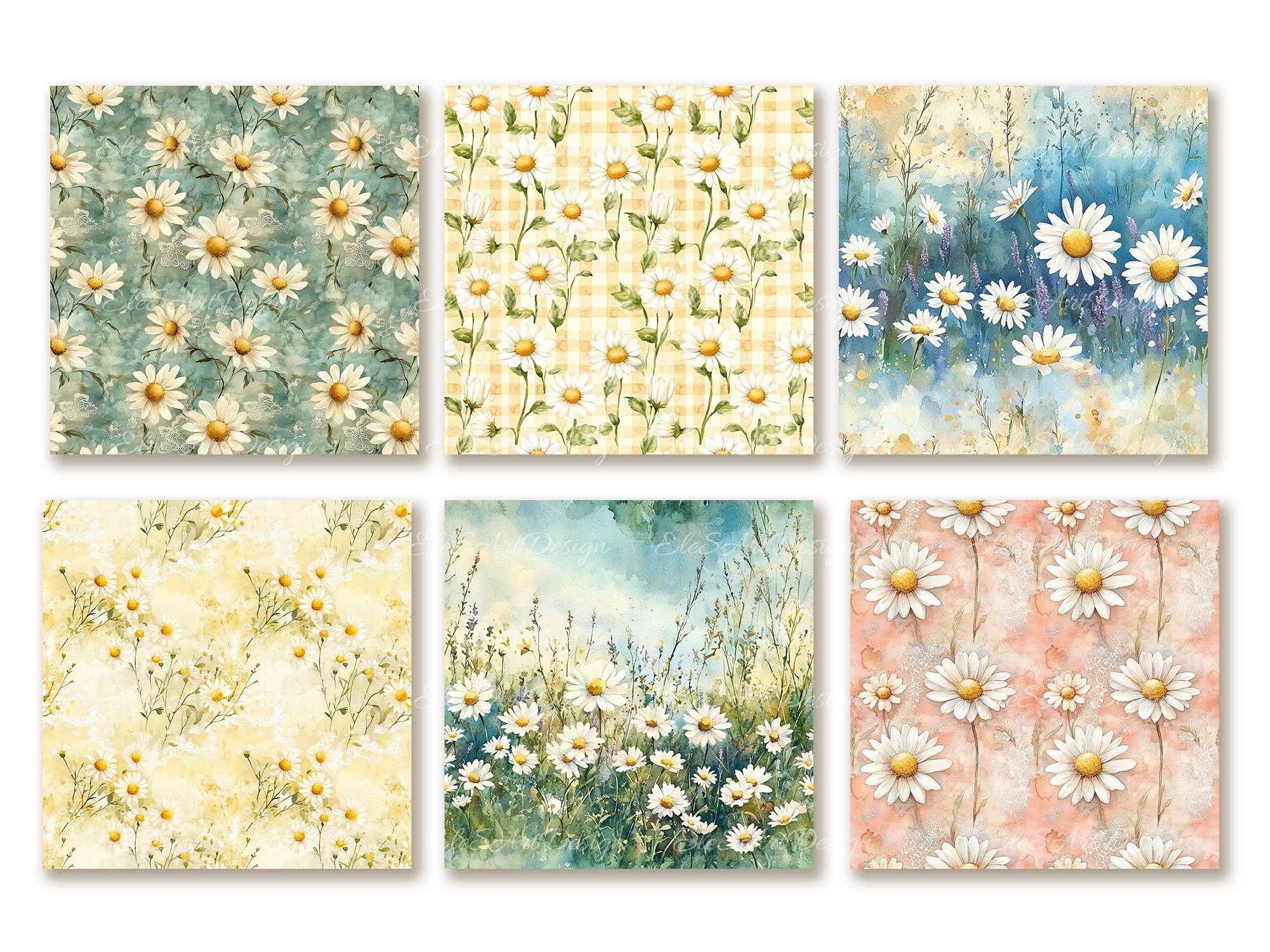Daisy Flowers Watercolor Floral Seamless Pattern. Digital Craft Paper ...