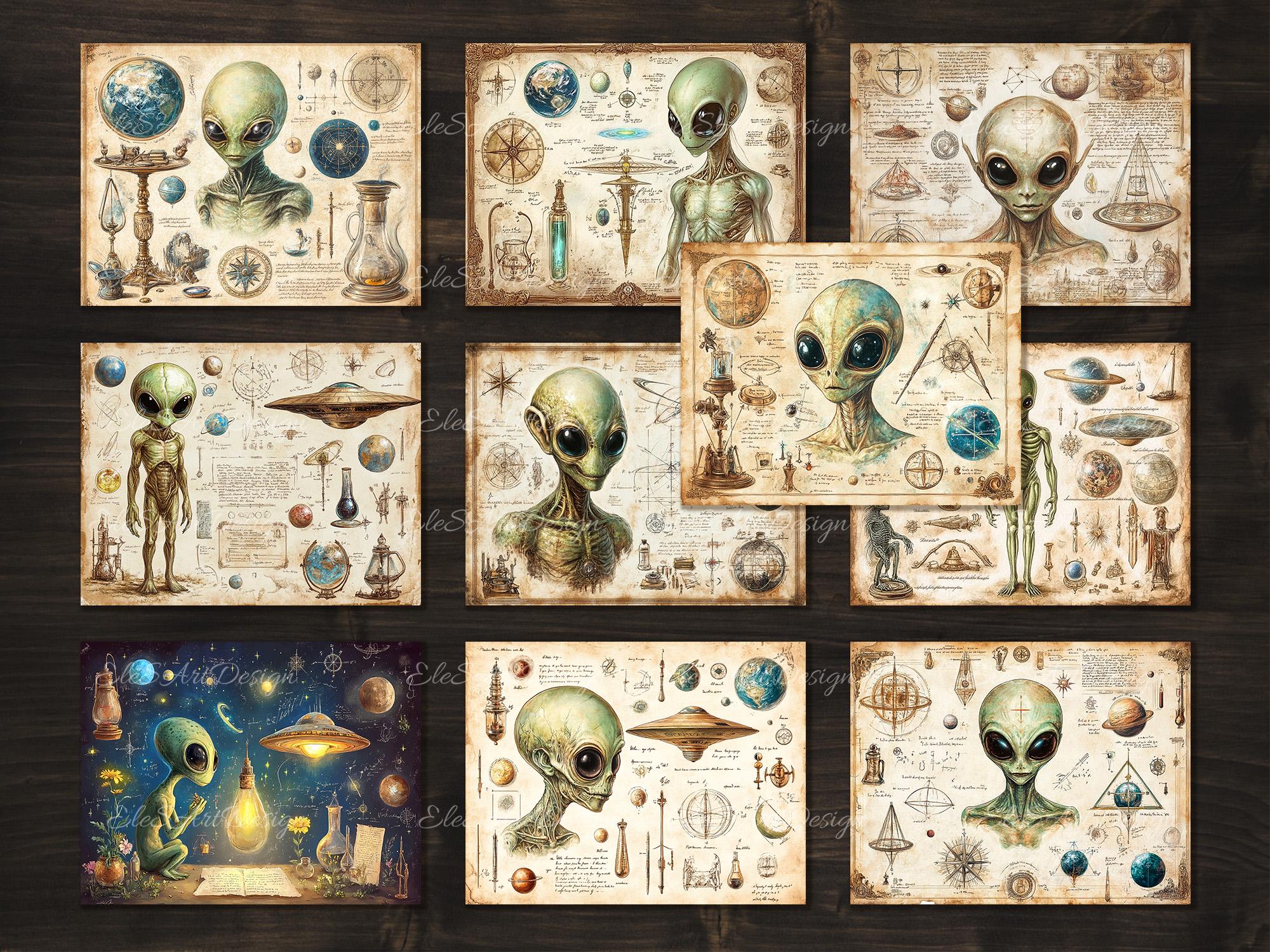 Aliens UFO Vintage Charts Junk Journal. Fantasy Printable Pages ...