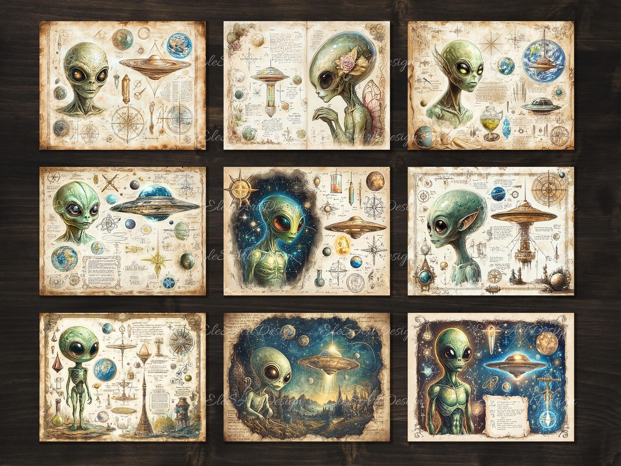 Aliens UFO Vintage Charts Junk Journal. Fantasy Printable Pages ...