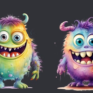 Cute Colorful Baby Monster Watercolor Clipart PNG Bundle. Children ...