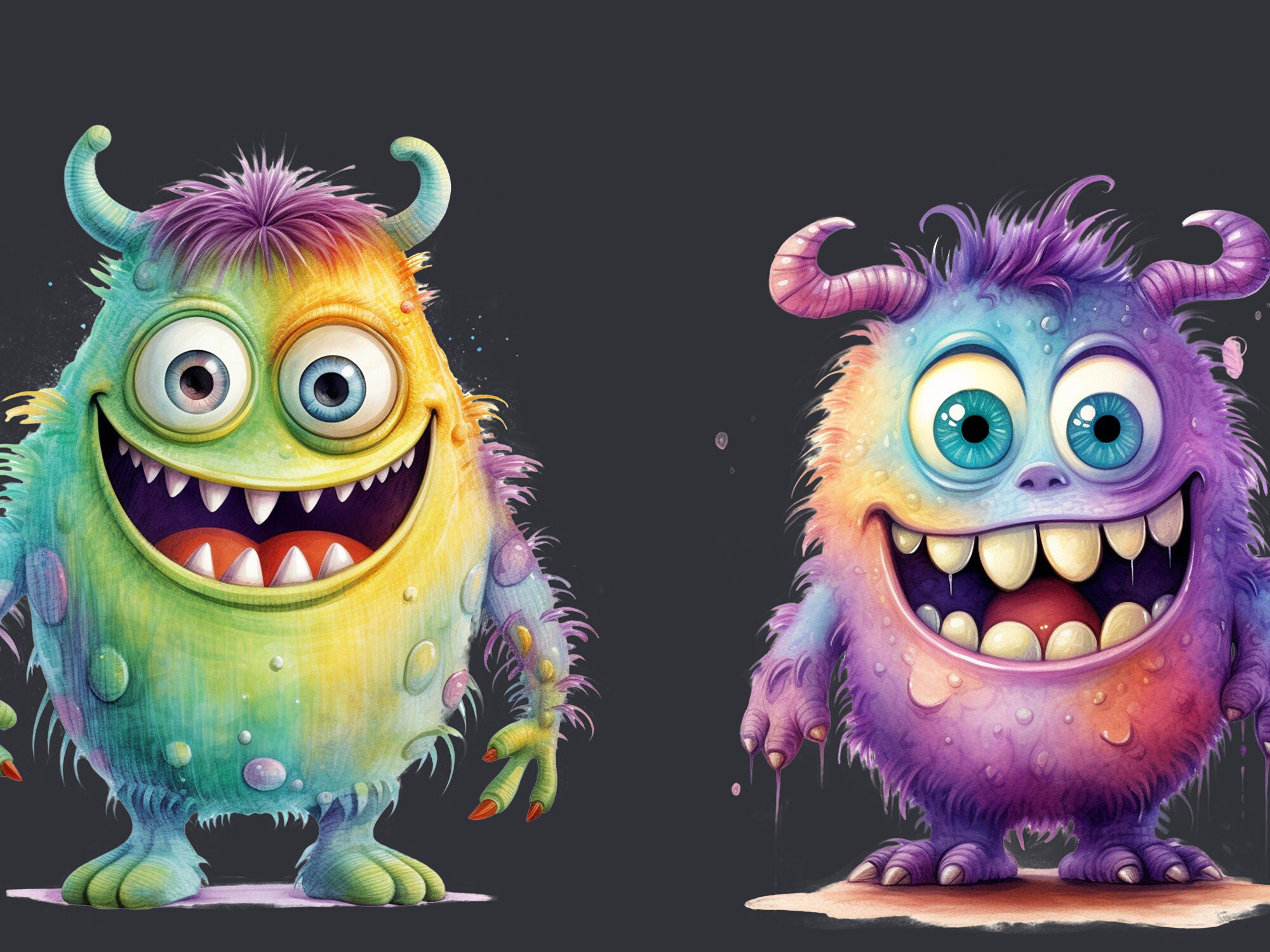 Cute Colorful Baby Monster Watercolor Clipart PNG Bundle. Children ...