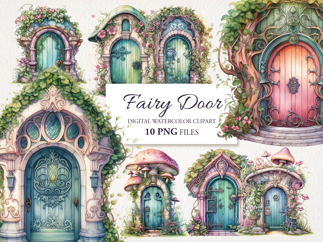 Fairy Doors Watercolor Clipart PNG Bundle. Fantasy Magic Doors ...