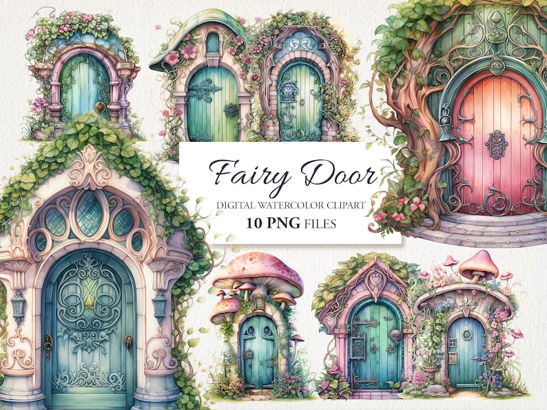 Fairy Doors Watercolor Clipart PNG Bundle. Fantasy Magic Doors ...