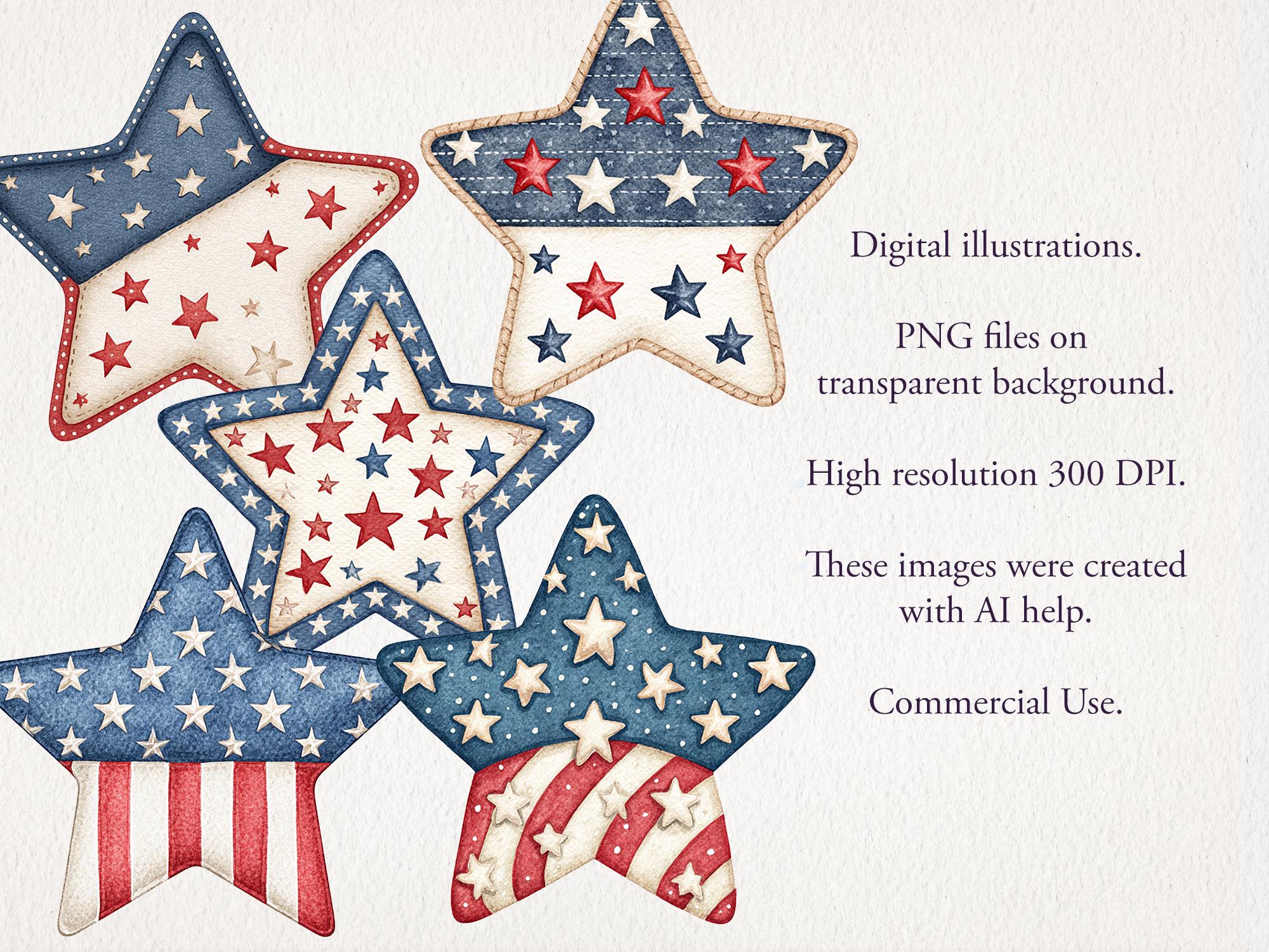 Patriotic Stars. Independence Day Watercolor Clipart Bundle. Commercial ...