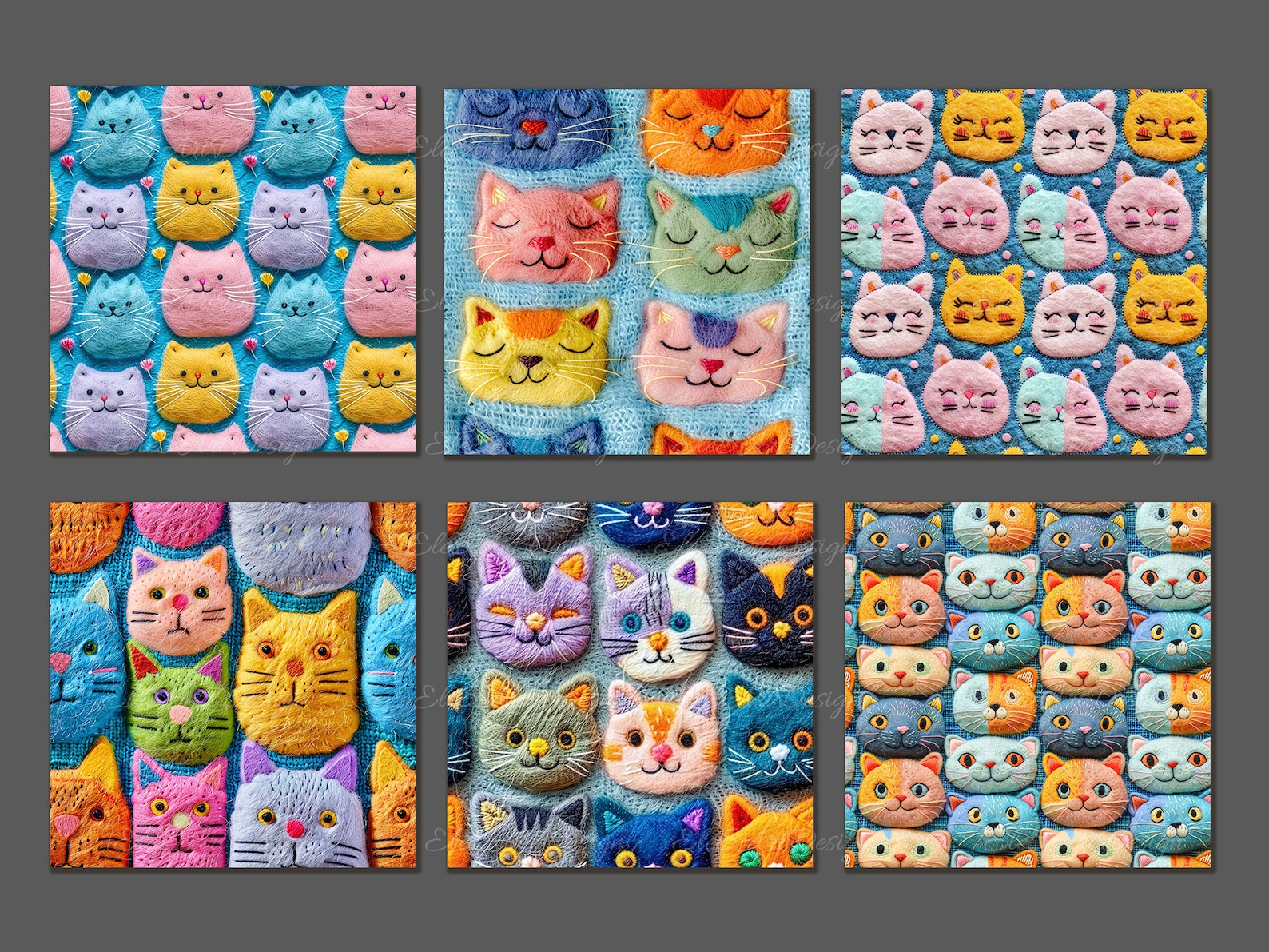 Cozy Cats Seamless Pattern. 3d Knitted Felted Colorful Texture Digital ...