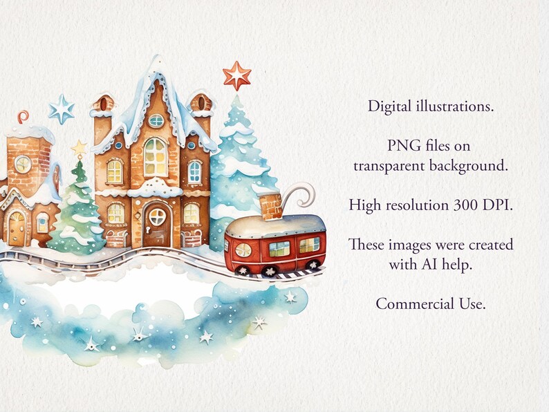 Gingerbread Village Magic Houses Christmas Winter Watercolor Clipart ...