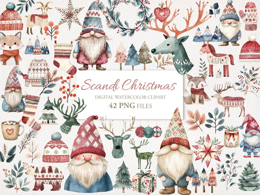Scandinavian Christmas Winter Watercolor Clipart Bundle. Scandi, Nordic ...