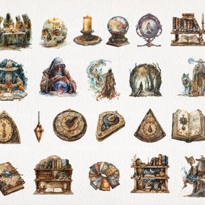 Spirit Medium Wizard Magic Watercolor Clipart PNG Bundle. AI ...