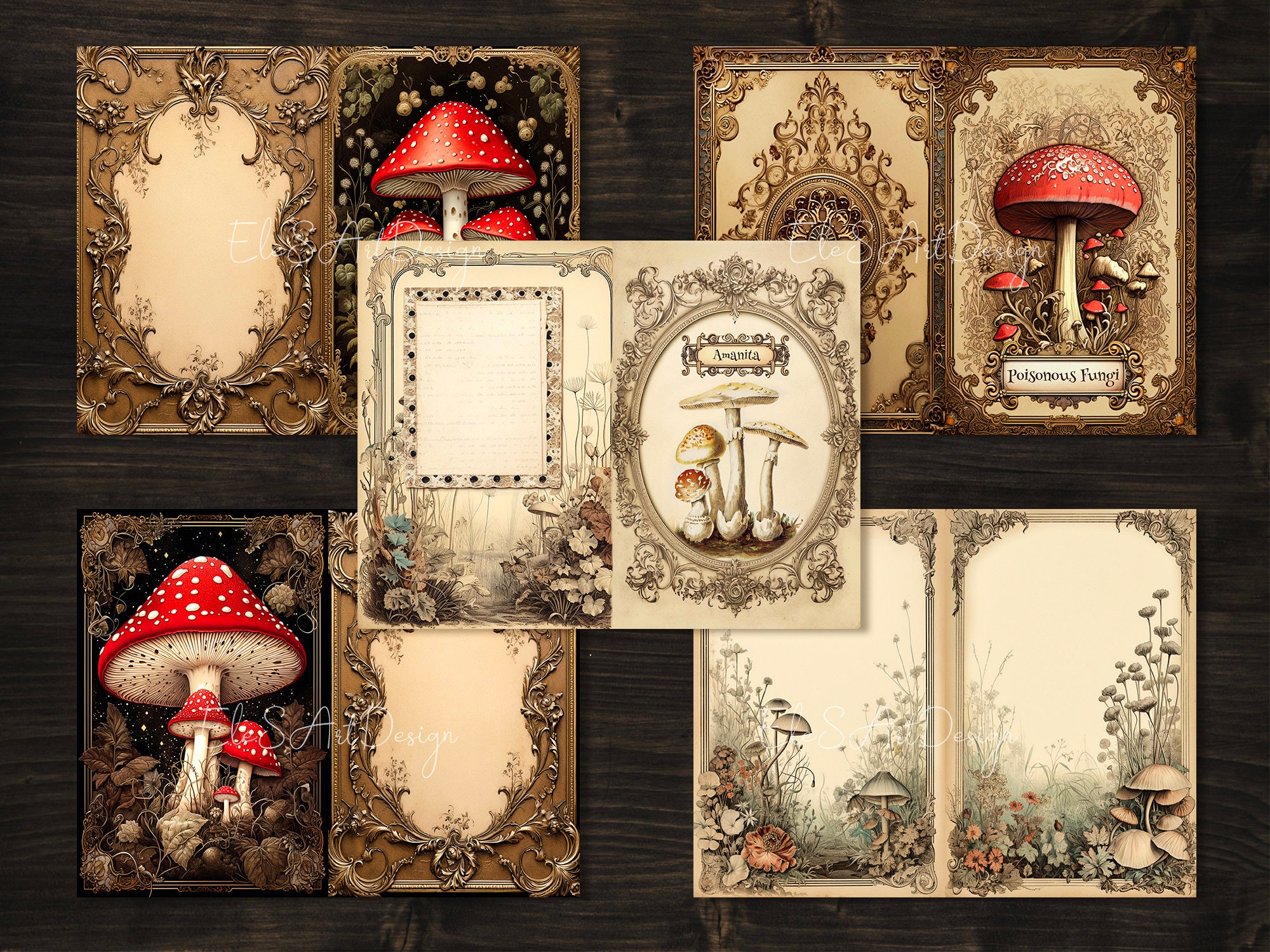 Poison Mushrooms Junk Journal Kit. Printable Pages Ephemera, Bookmarks ...