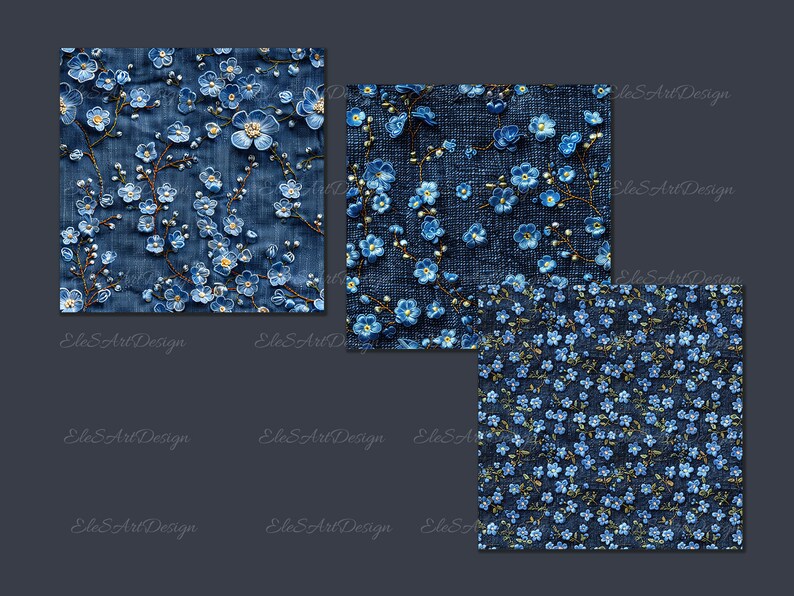 Forget Me Not Jeans Denim Floral Flowers Seamless Pattern Paper Pages ...
