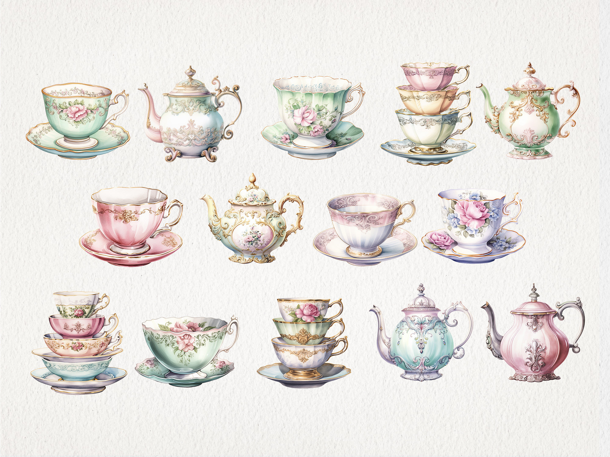 Tea Cup Pot. Vintage Teacup Teapot. Teatime. Watercolor Clipart PNG ...