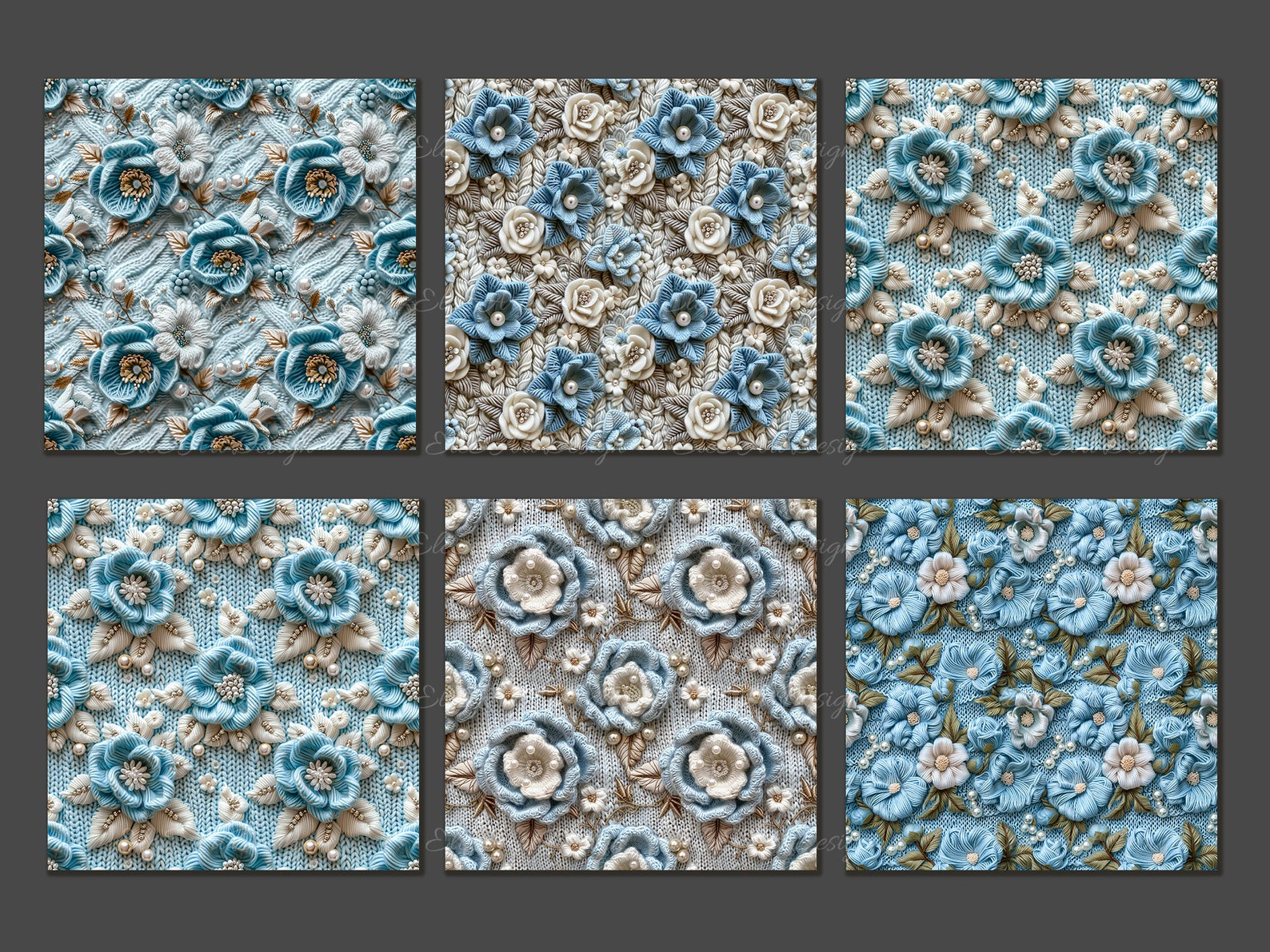 Blue Flowers Knitted Seamless Pattern. 3D Cozy Texture Digital Paper ...