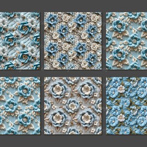 Blue Flowers Knitted Seamless Pattern. 3D Cozy Texture Digital Paper ...