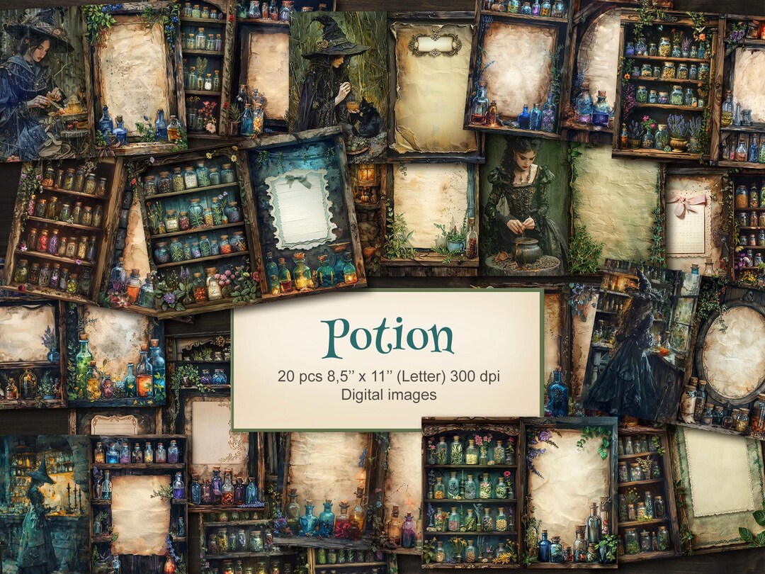Mystic Potion Magic Digital Pages for Junk Journal. Potions Bottles ...