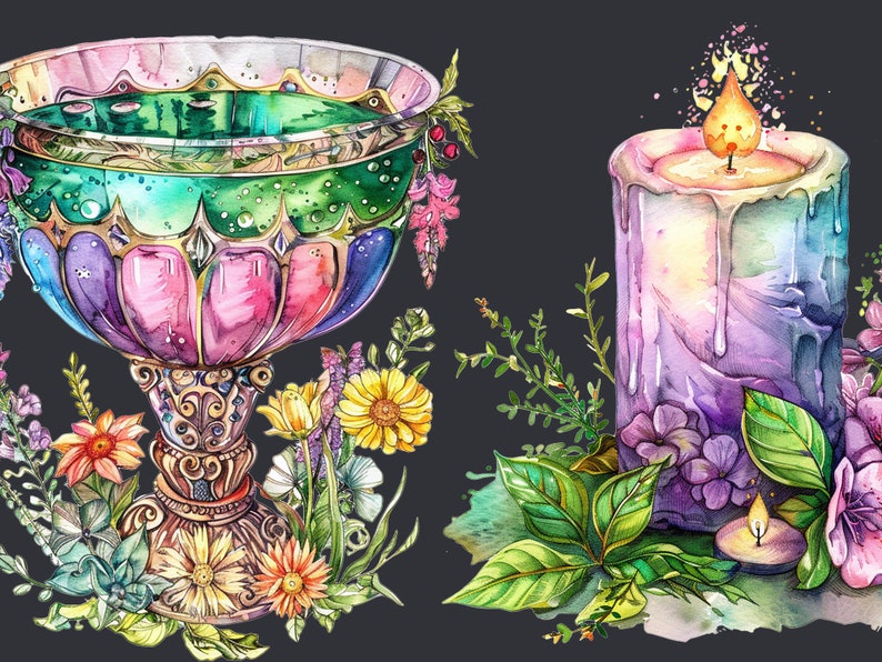 Spring Witch Witchcraft Watercolor Clipart PNG Bundle. AI Illustration ...