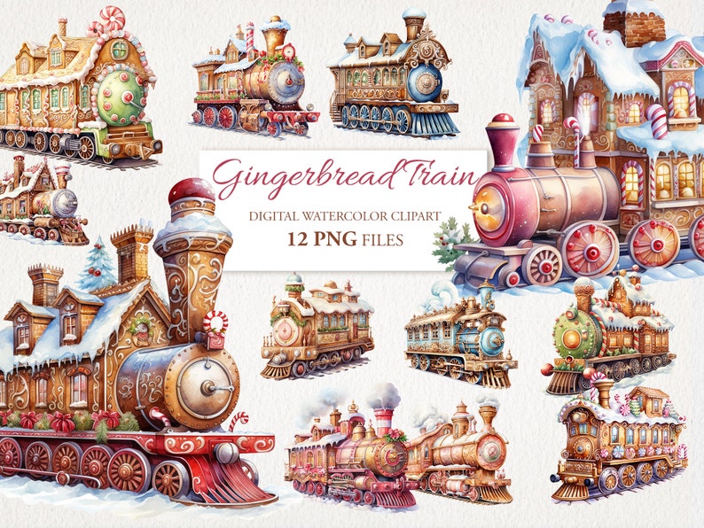 Gingerbread Train Polar Express Christmas Winter Watercolor Clipart PNG ...