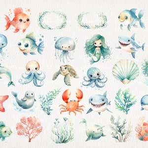 Cute Undersea Watercolor Clipart PNG Bundle. Children Nursery Art. AI ...