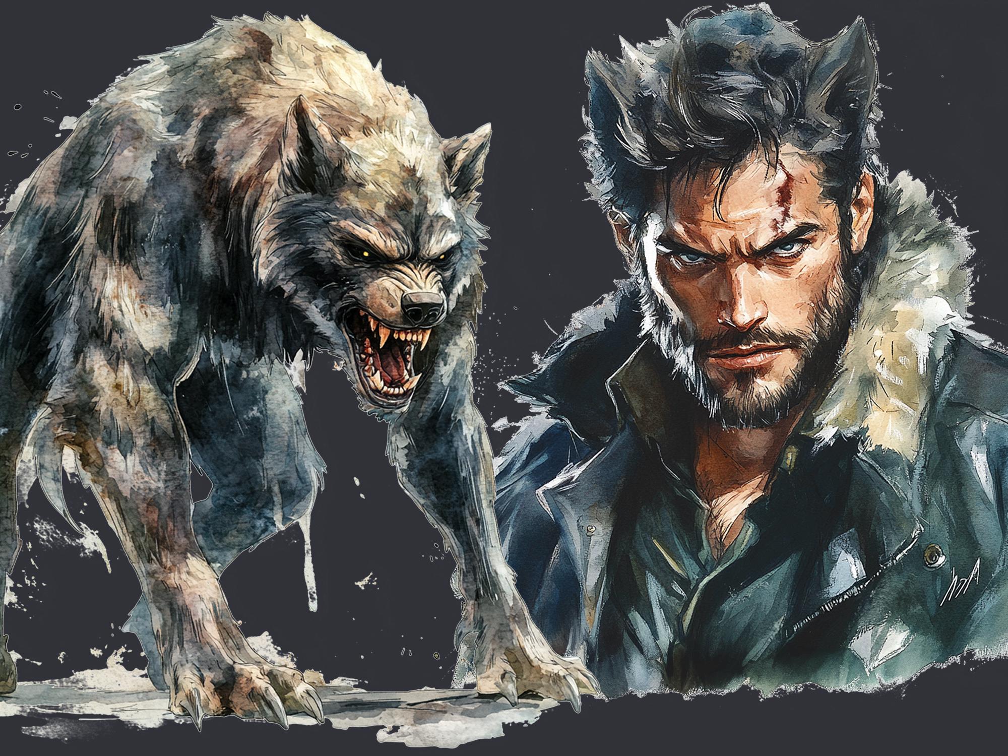 Werewolf Folklore Creature Watercolor Magic Fantasy Clipart PNG Bundle ...