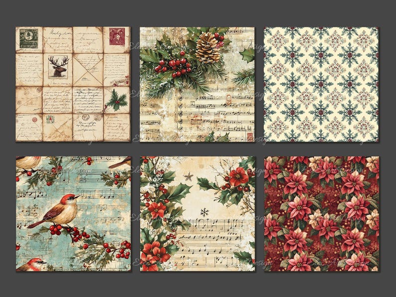 Victorian Vintage Christmas Seamless Pattern. Texture Digital Craft ...