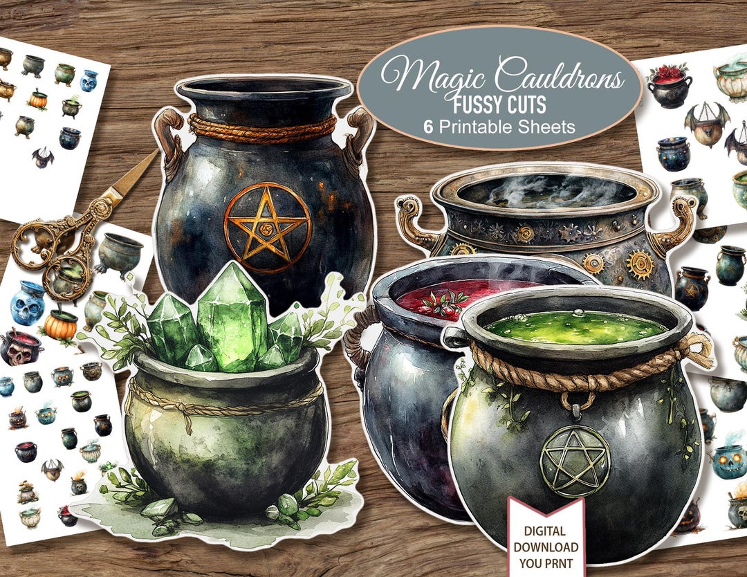 Magic Cauldrons Fussy Cuts. Wizard School Witchy Junk Journal Ephemera ...
