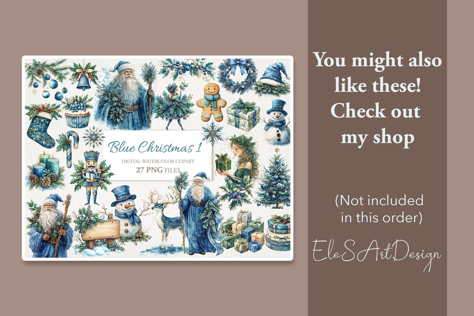 Blue Christmas Winter Watercolor Clipart Bundle. Digital Download ...
