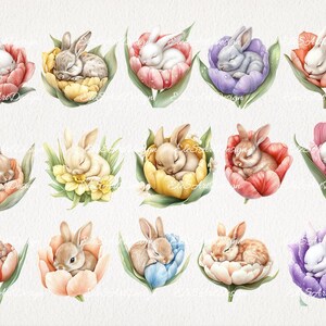 Cute Easter Bunny Rabbit in Tulip Flower. AI Illustration. Commercial ...