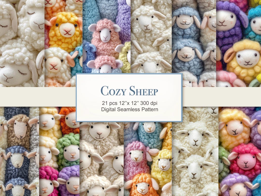 Knitted Felted Cozy Sheep Seamless Pattern Paper. Four Embroidery ...