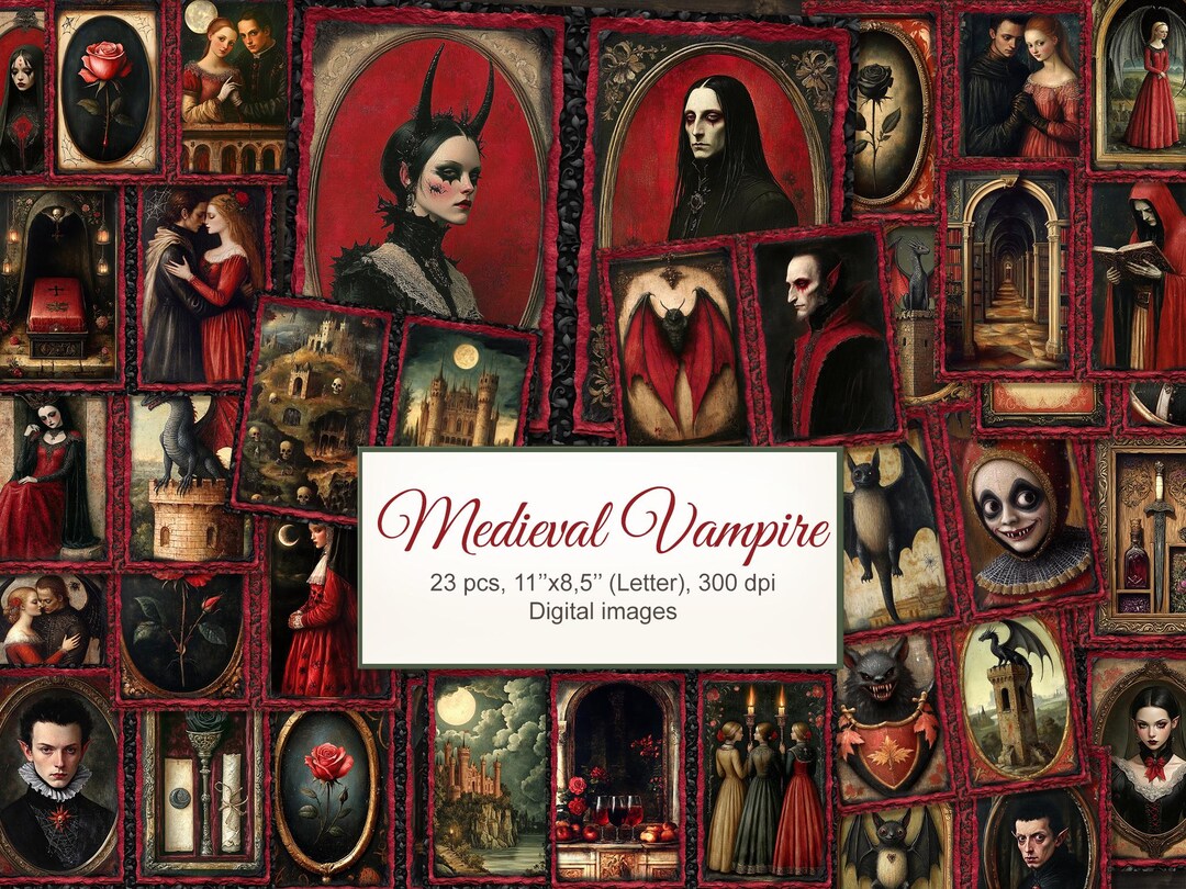 Medieval Vampire. Gothic Junk Journal Fantasy Double Pages. Dark ...