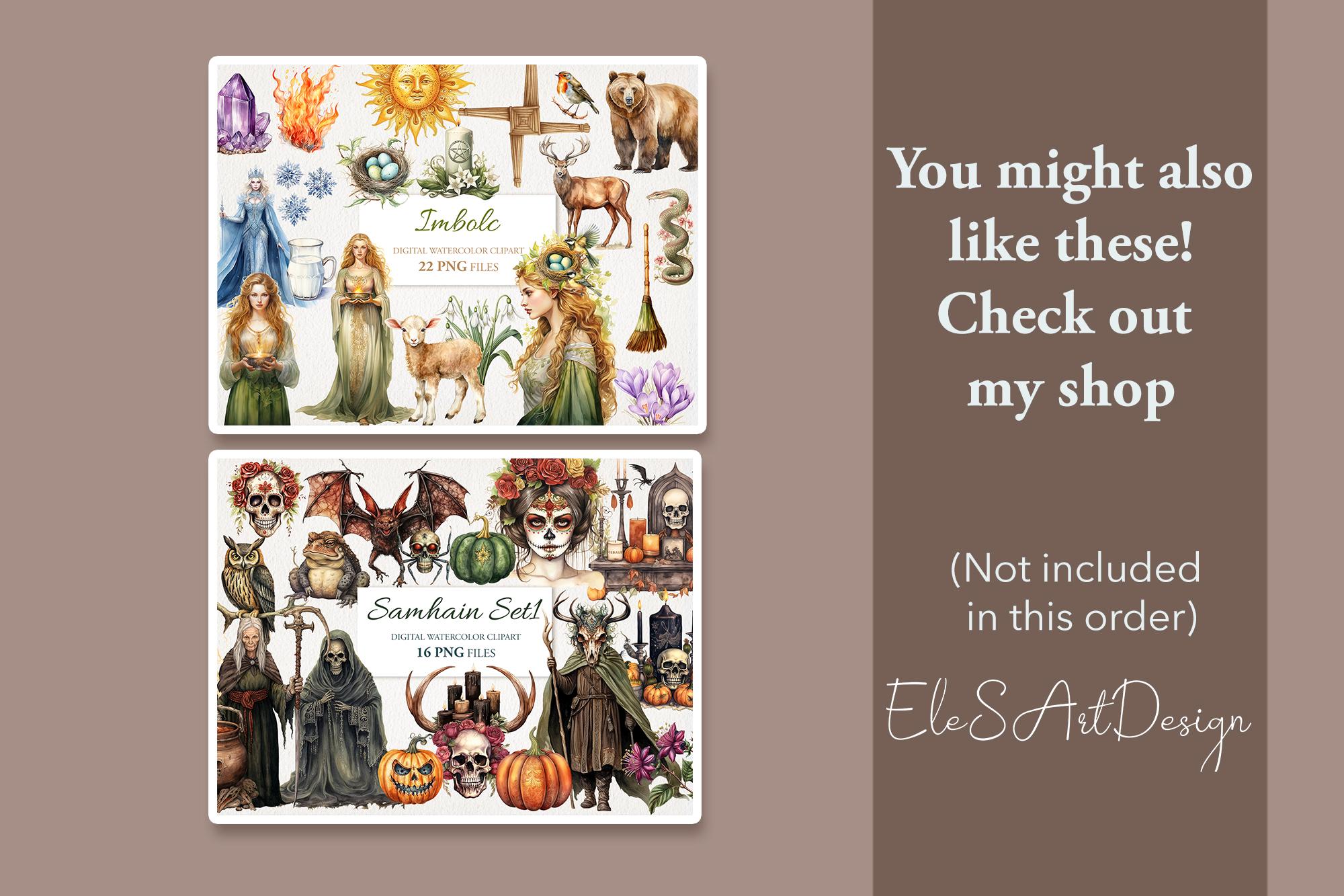 Vintage Samhain Wiccan Magic Line Art Clipart Bundle. Wicca Halloween ...