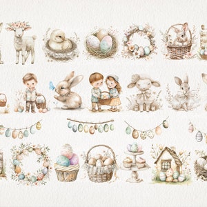 Gentle Pastel Easter Watercolor Clipart PNG Bundle. AI Illustration ...