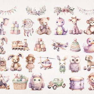 Nursery Toys Newborn Room Watercolor Clipart PNG Bundle. Baby Children ...
