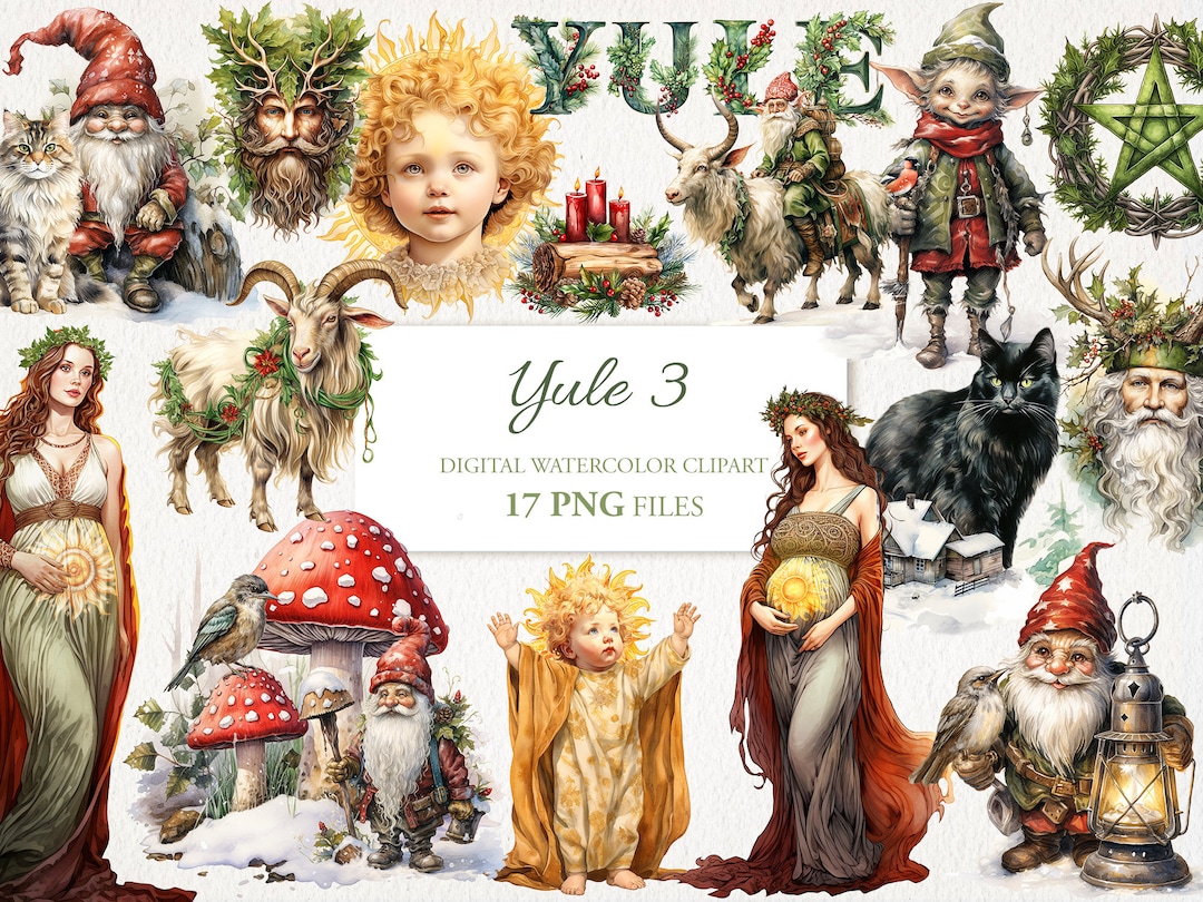 Yule Set3 Wicca Wiccan Celtic Neopagan Watercolor Clipart PNG Bundle ...